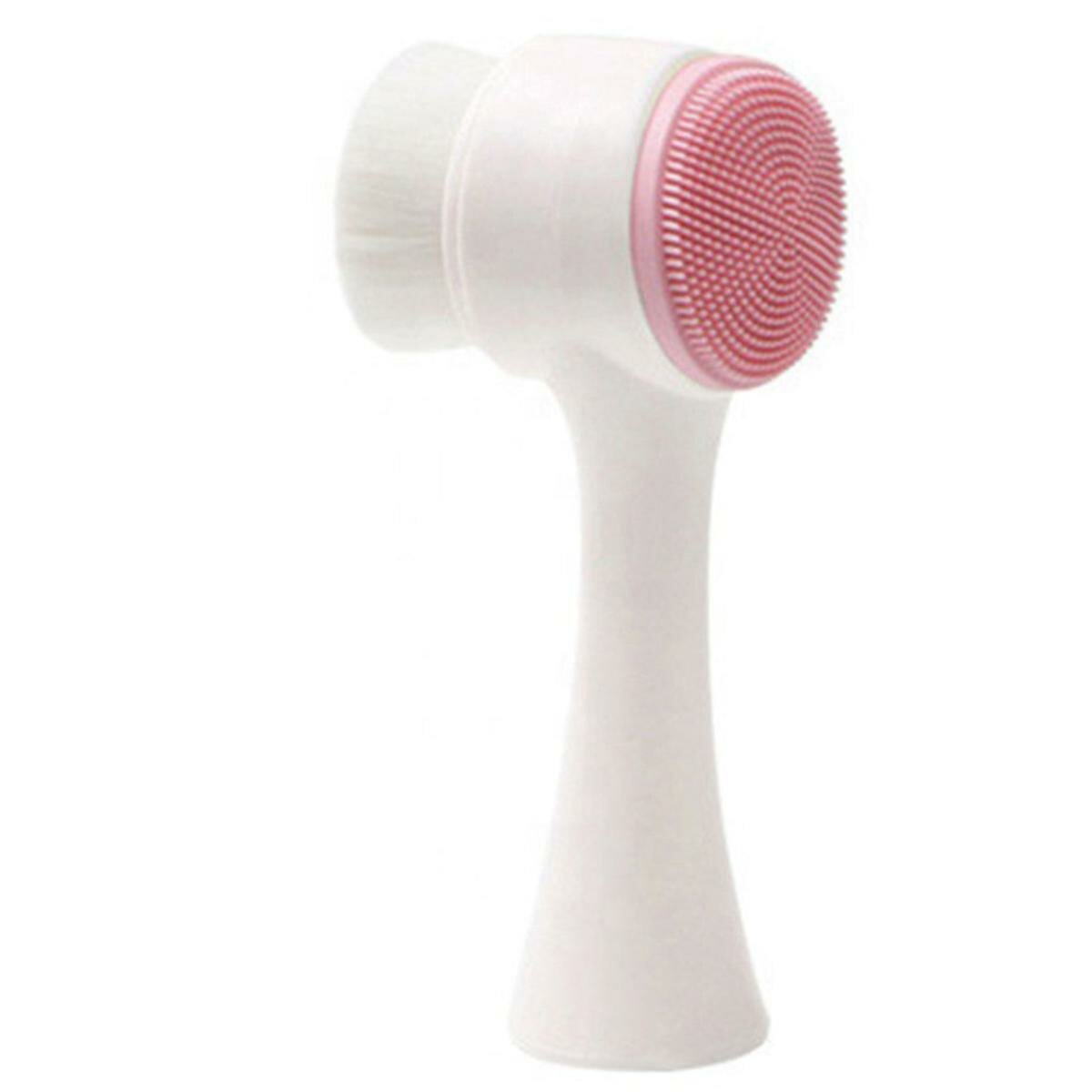 Двусторонняя силиконовая щетка для умывания лица с мягким волокном для чистки лица - розовая вейвлет-точка