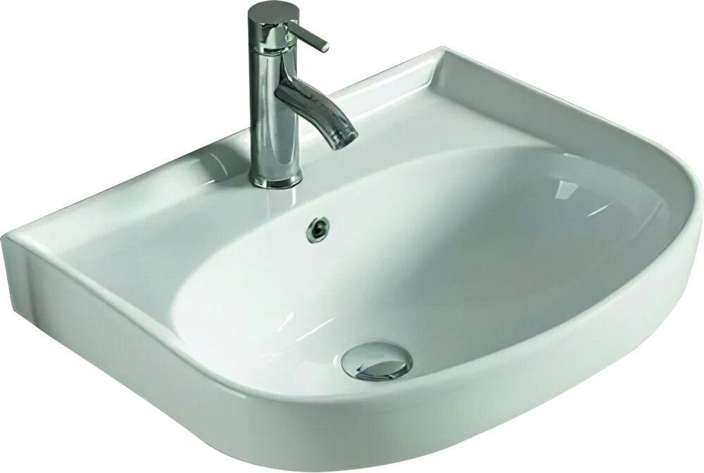 Раковина подвесная Art&Max AM-78364 56 подвесная, 56 см, фаянсовая, раковина для ванной, белая, полукруглая, со сливом-переливом