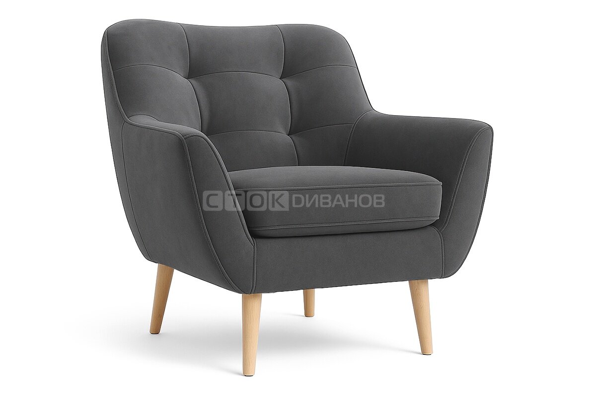 Кресло Сток Диванов Комфорт, серый велюр, нераскладное, на ножках
