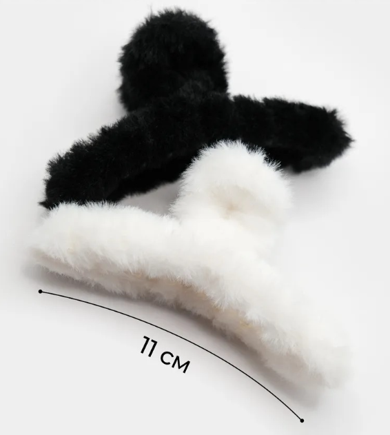 Набор пушистых заколок-крабиков, искусственный мех, длина 11,5 см, 2 шт