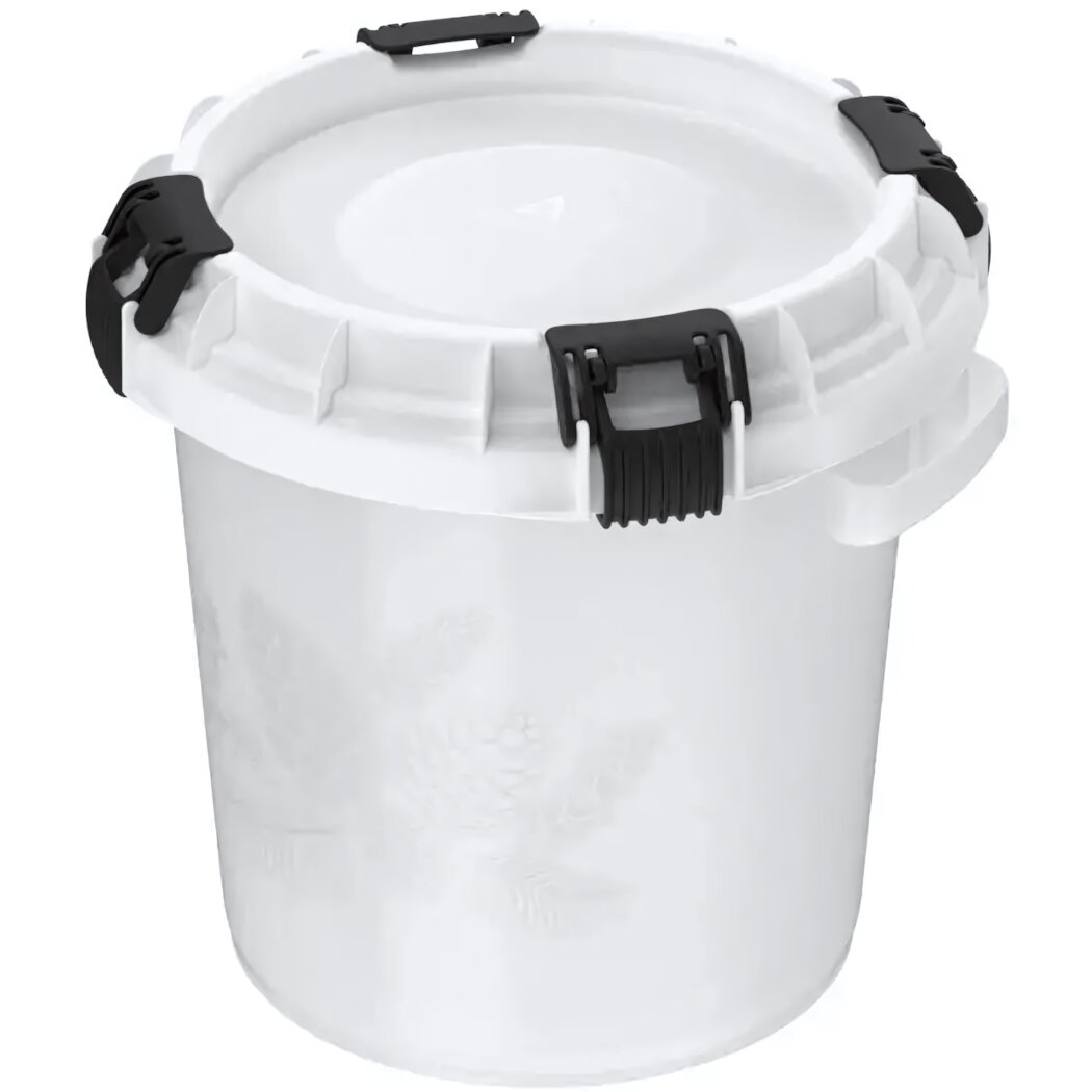 Бочка пластиковая пищевая 10л с герметичной крышкой и ручками, полупрозрачный белый цвет