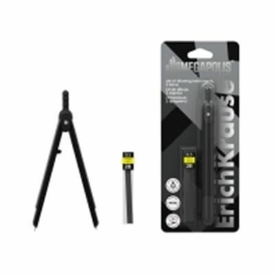 Готовальня Erich Krause Megapolis, 2 предмета, чёрный, металлический циркуль, сменный грифель