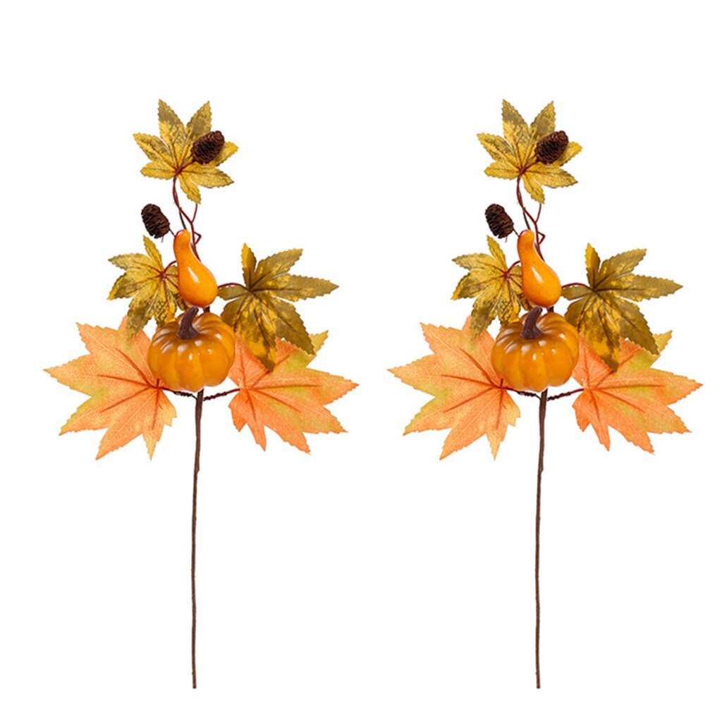 2 ветки урожая, украшения для Хэллоуина, тыква с кленовым листом, рисовые колосья, черенки для букета своими руками-двухцветная тыква с кленовым листом
