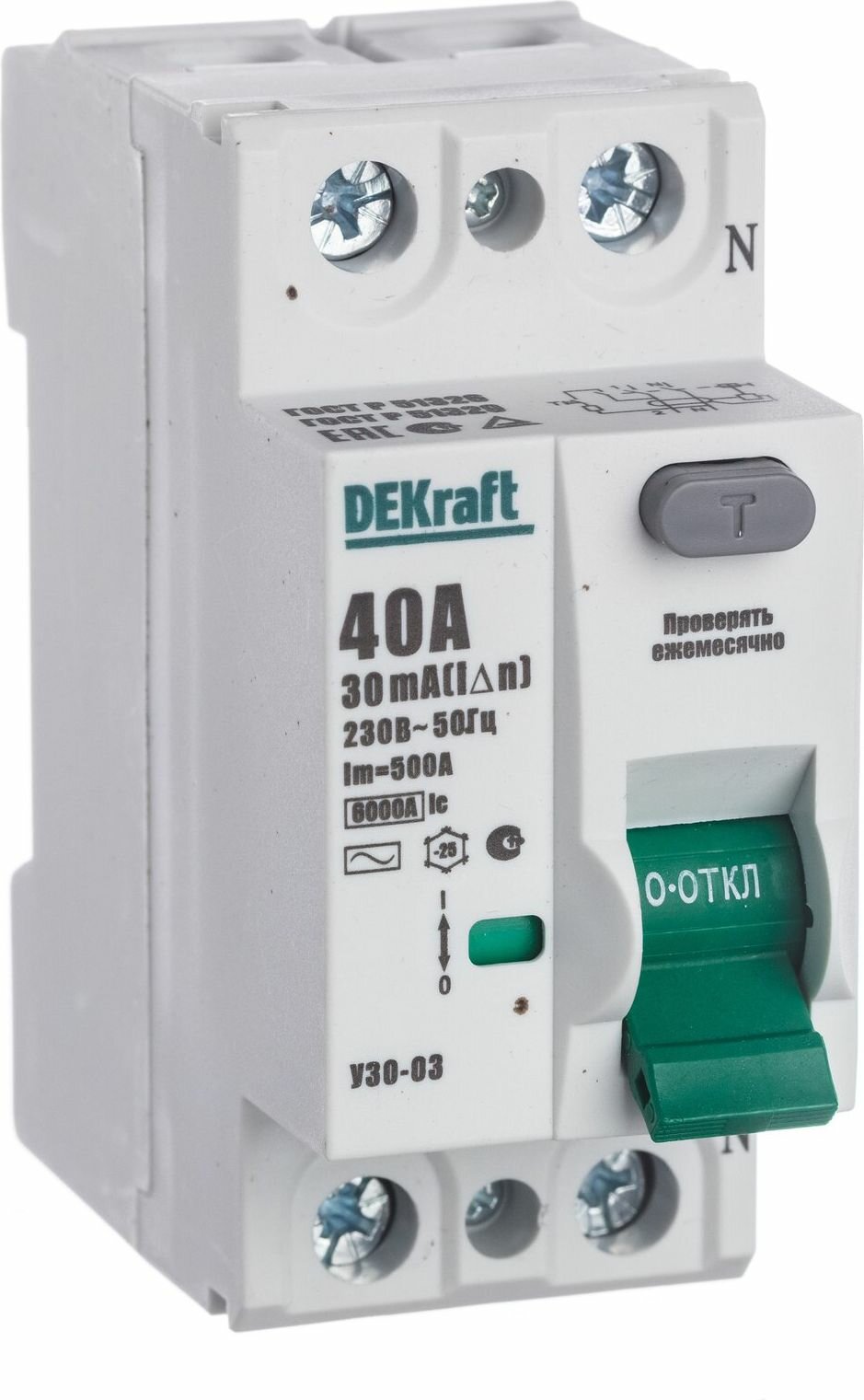 Дифференциальный выключатель DEKRAFT УЗО-03 2P AC40 A 30 мА 6 кА