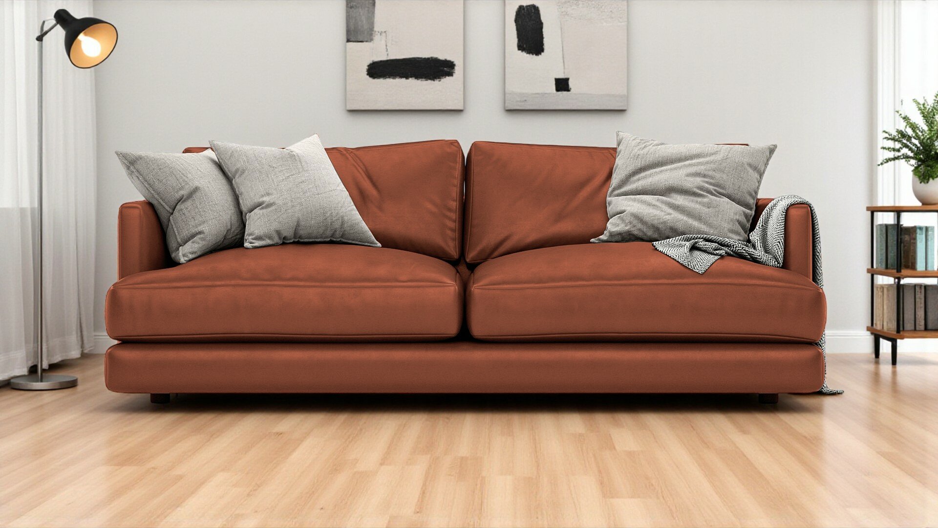 Диван Ибица Madras 3007 NEW 215x116x93 см, терракотовый Натуральная кожа, еврокнижка Фиеста