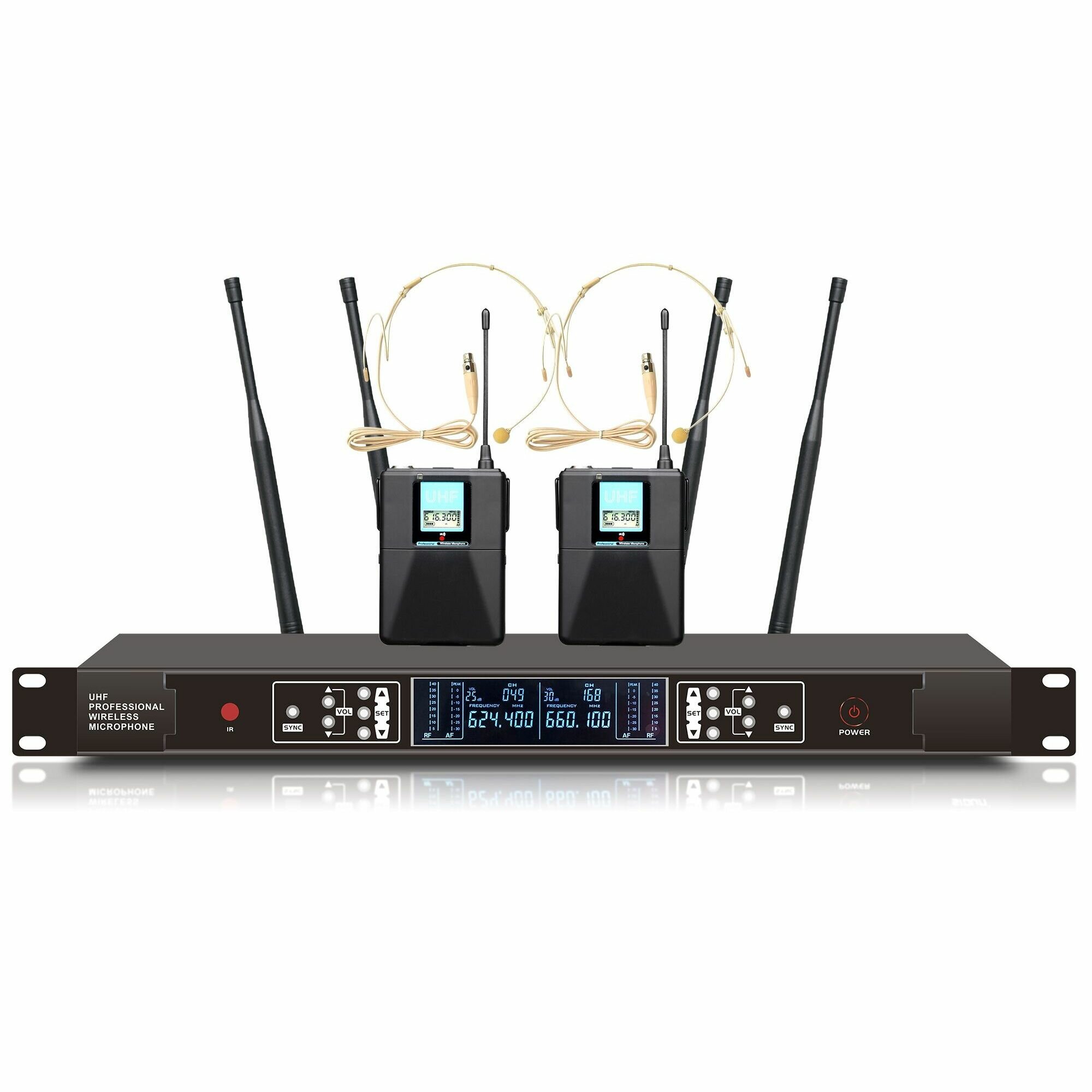 Pадио микрофон головной UHF 2 головная гарнитура с микрофоном 2000