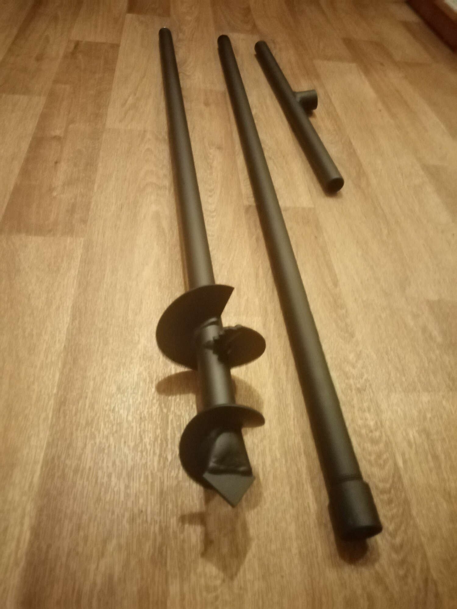 Бур садовый, D-100мм*2 метра, Т-образная рукоятка, металлический, черный