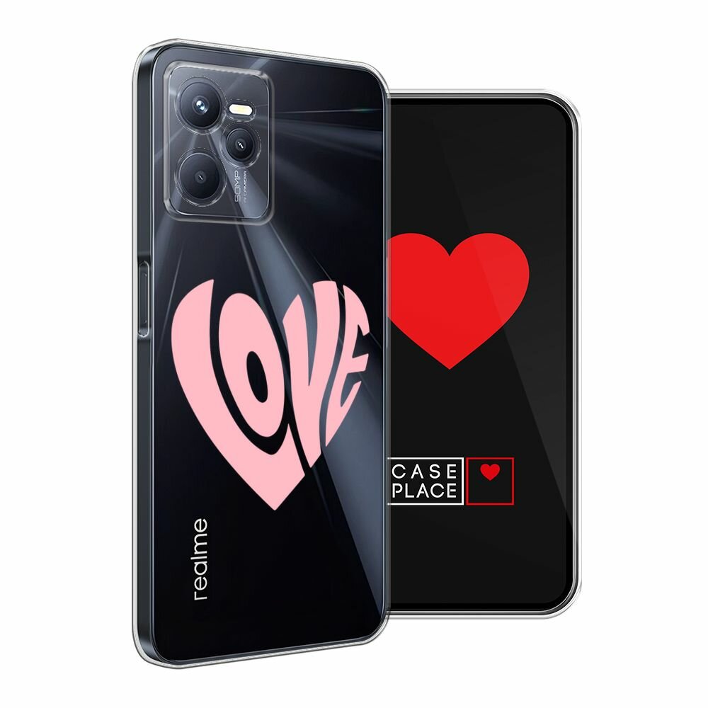 Чехол на Realme C35 / Реалми C35 с принтом "Love heart 3 - 14 февраля", прозрачный — фото 1
