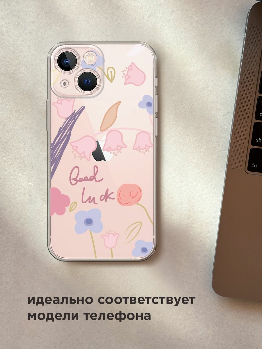 Чехол на Apple iPhone 13 mini / Айфон 13 мини с принтом "Lucky flowers", прозрачный — фото 1
