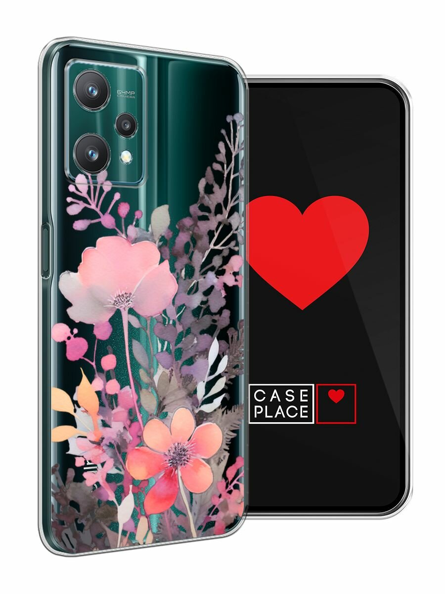 Чехол на Realme 9 5G / Реалми 9 5G с принтом "Лиловые полевые цветы", прозрачный — фото 1