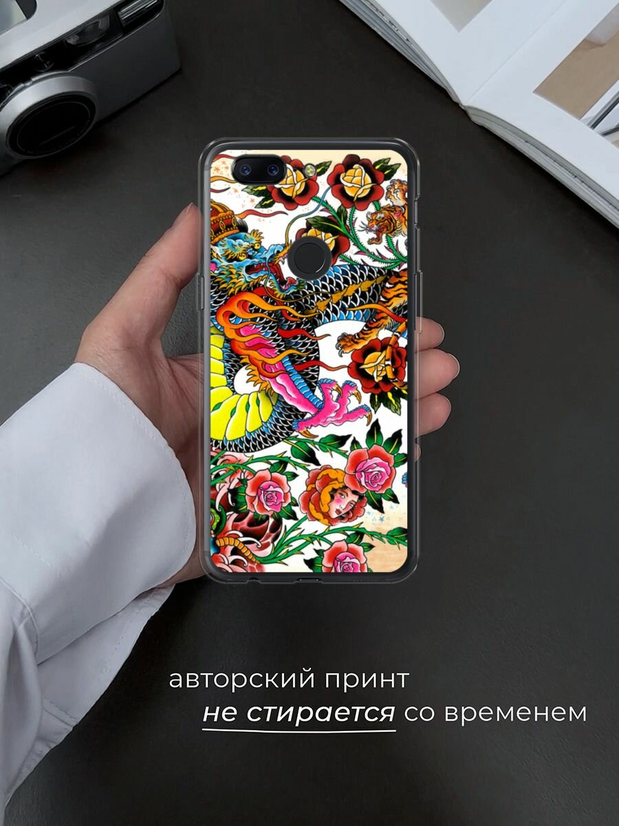 Чехол на OnePlus 5T / ВанПлюс 5Т с принтом "Дракон в цветах" — фото 1