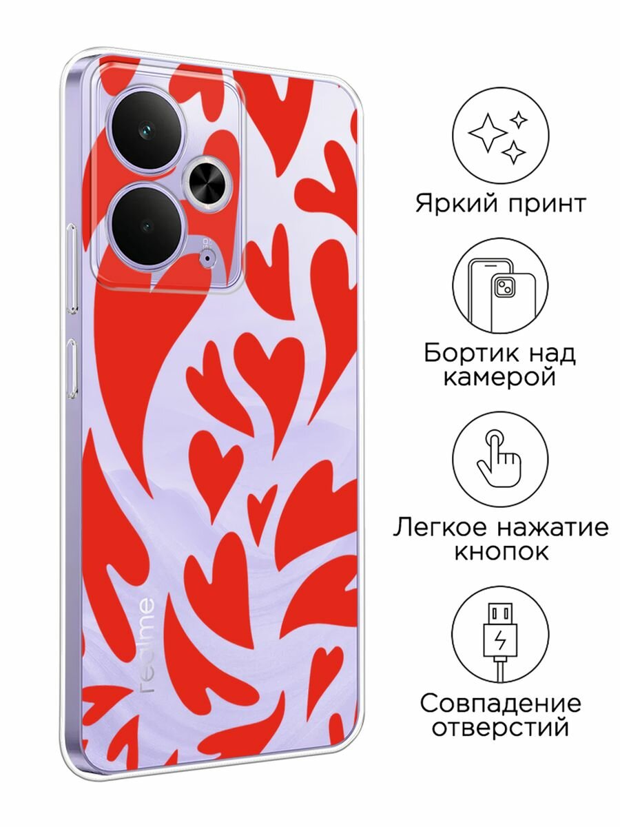 Чехол на Realme 14T / Реалми 14Т с принтом "Crazy hearts 2 - 14 февраля", прозрачный — фото 1
