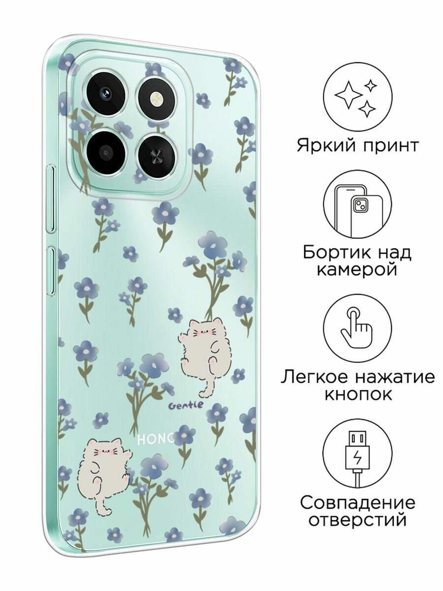 Чехол на Honor X6c / Хонор X6c с принтом "Gentle cats", прозрачный — фото 1