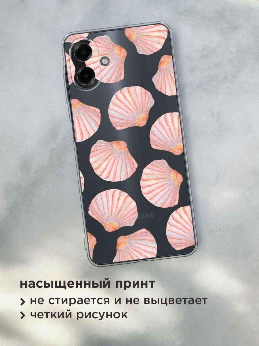 Чехол на Samsung Galaxy A07 / Самсунг А07 с принтом "Ракушки паттерн", прозрачный — фото 1