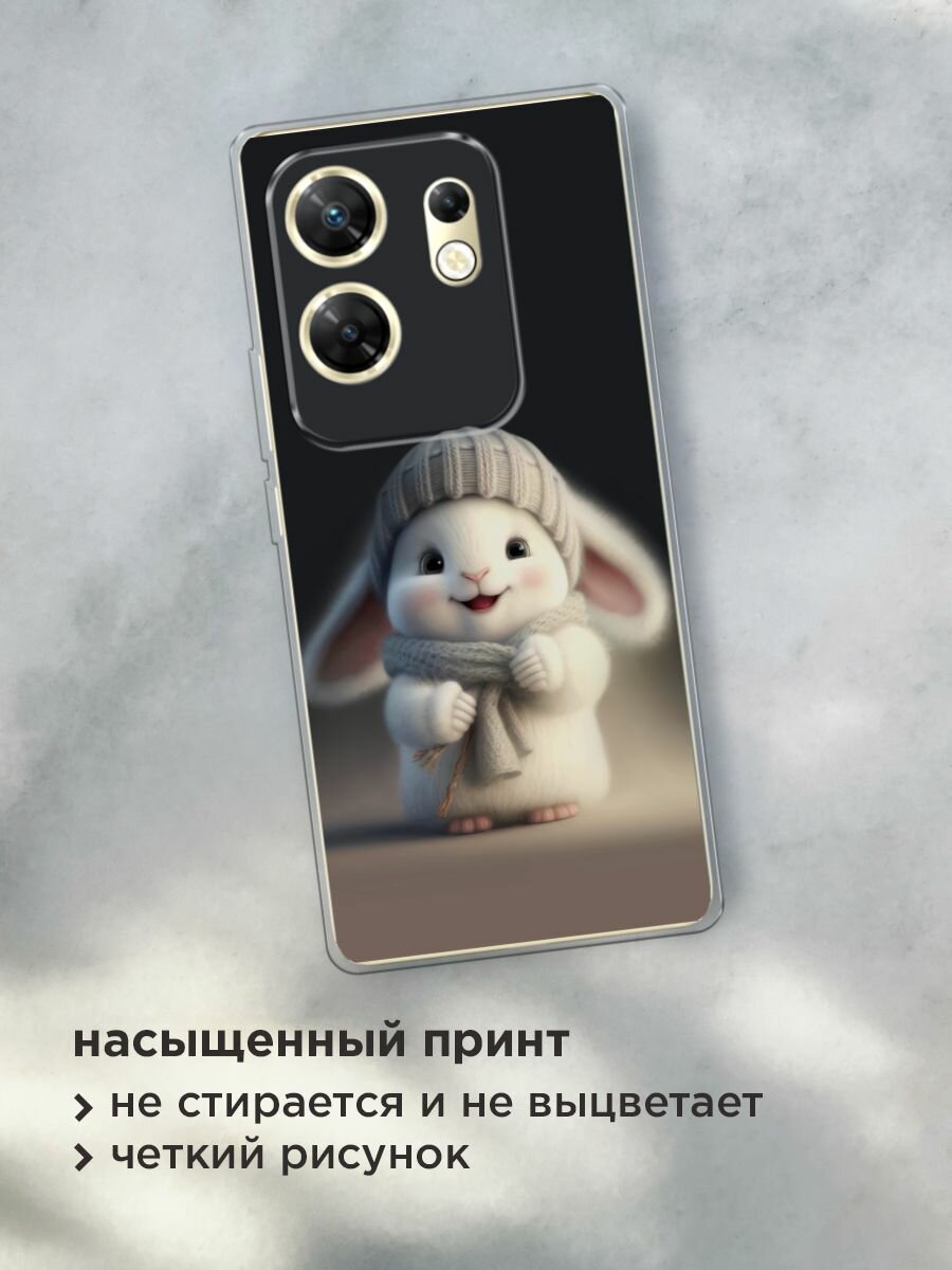 Чехол на Infinix Zero 30 4G / Инфиникс Зеро 30 4G с принтом "Белый крольчонок в шапке" — фото 1