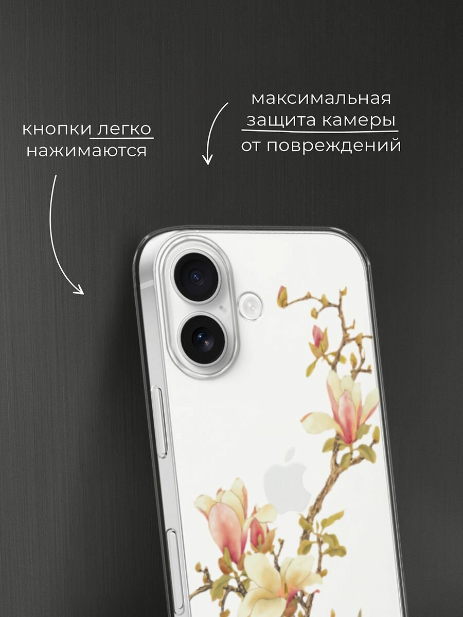 Чехол на Apple iPhone 17 / Айфон 17 с принтом "Ветка с цветами", прозрачный — фото 1