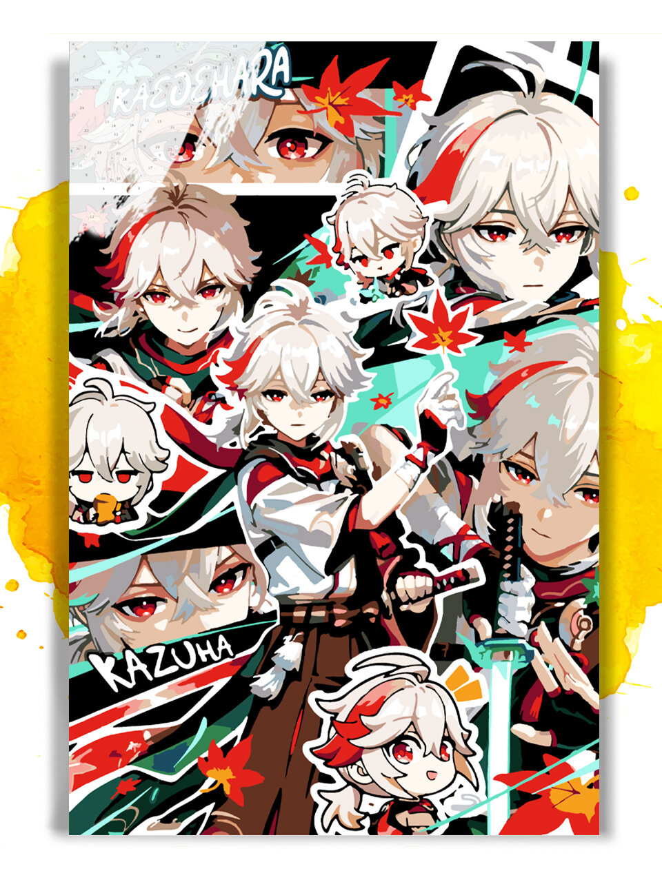 Картина по номерам на холсте Genshin Impact - Каэдэхара Кадзуха коллаж, 40 х 60 см