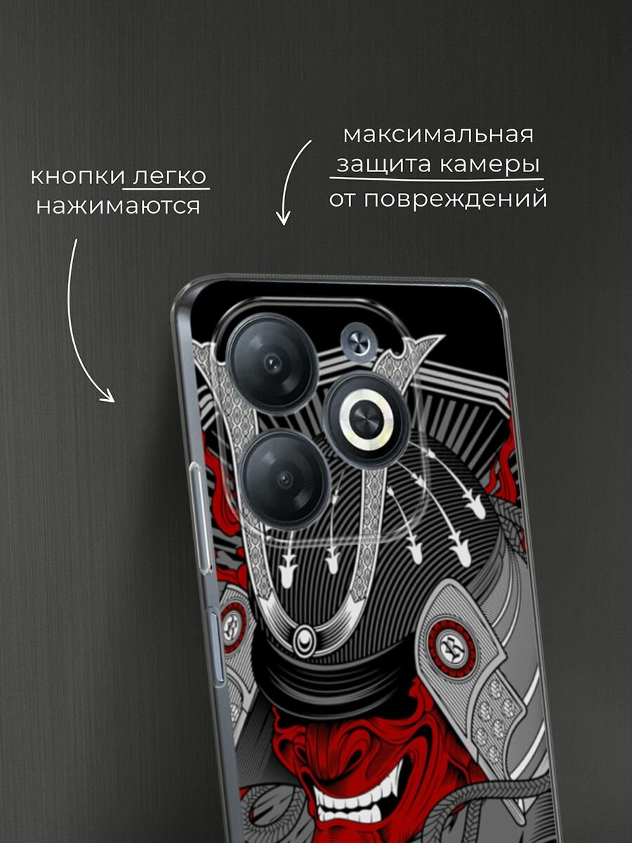 Чехол на Infinix Smart 8/8 HD/HOT 40i / Инфиникс Смарт 8/8 HD/HOT 40i с принтом "Красная маска самурая" — фото 1