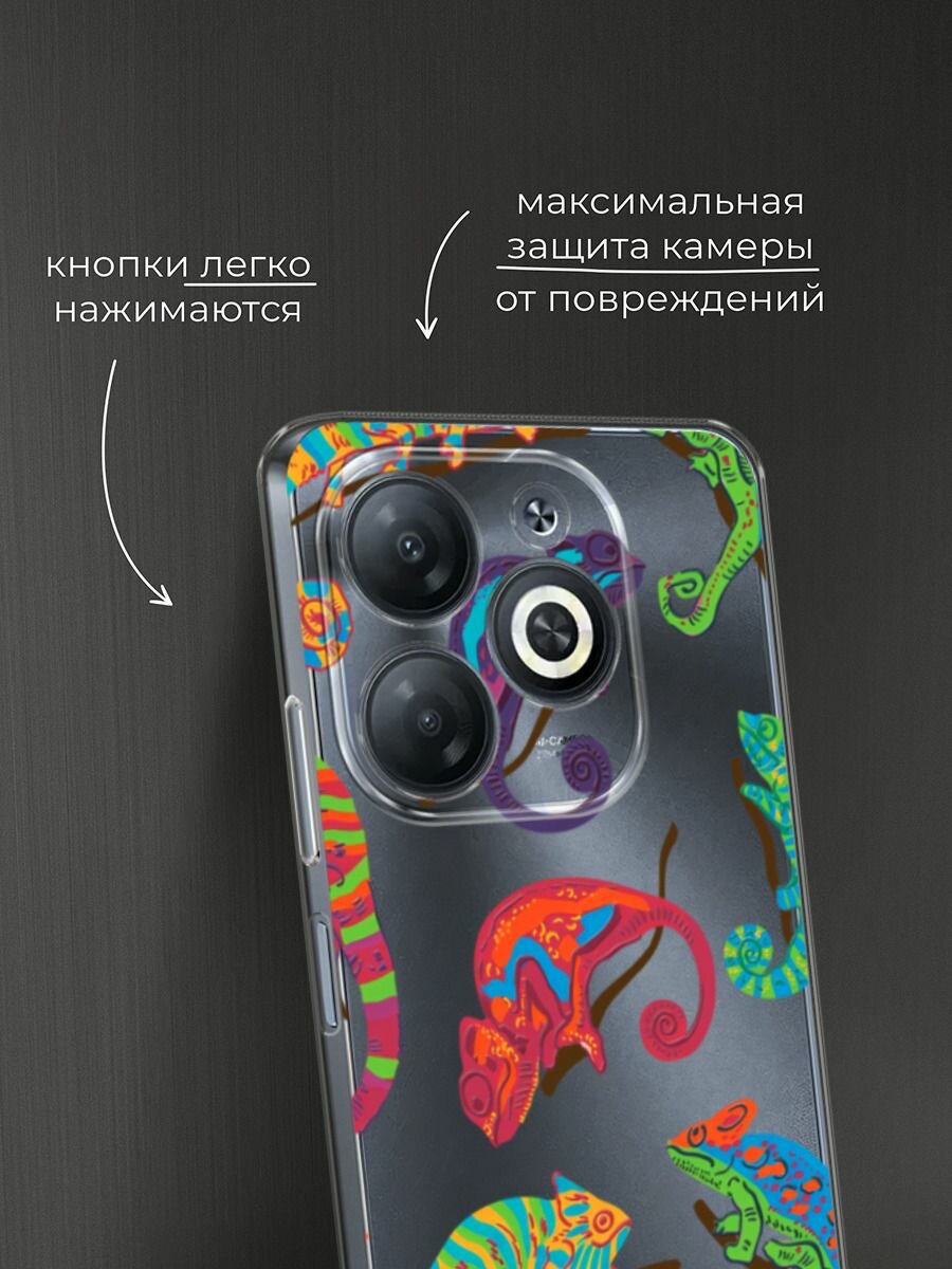 Чехол на Infinix Smart 8/8 HD/HOT 40i / Инфиникс Смарт 8/8 HD/HOT 40i с принтом "Яркие хамелеоны" — фото 1