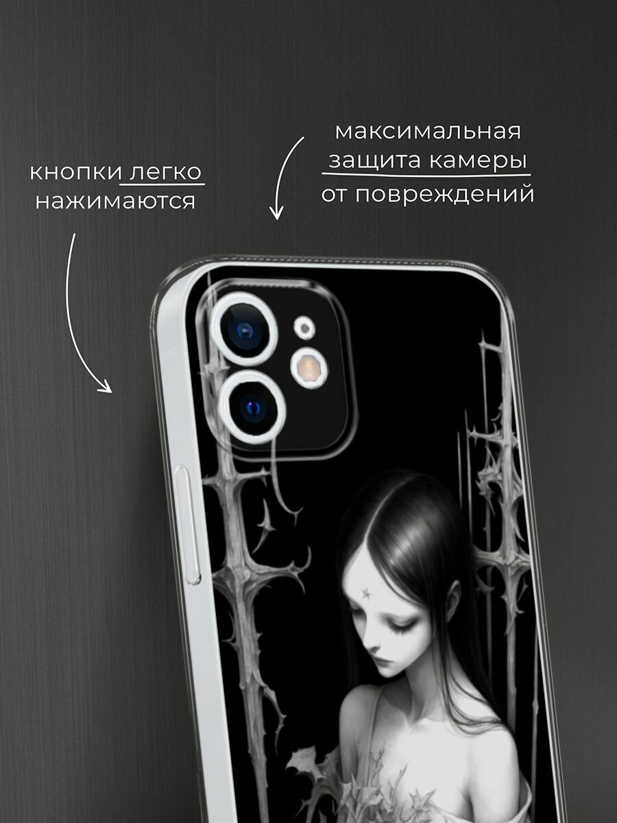 Чехол на Apple iPhone 12 mini / Айфон 12 Мини с принтом "Грустная готическая девушка" — фото 1