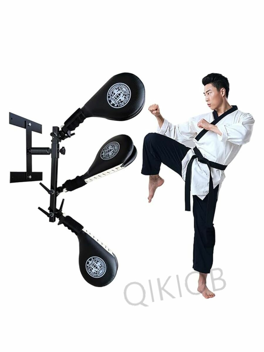 QIKIOB Мишень для бокса, Настенная площадка для ударов ногами по тхэквондо, 3 комбинированных пружинных держателя для тренировок по тхэквондо (3 мишени)