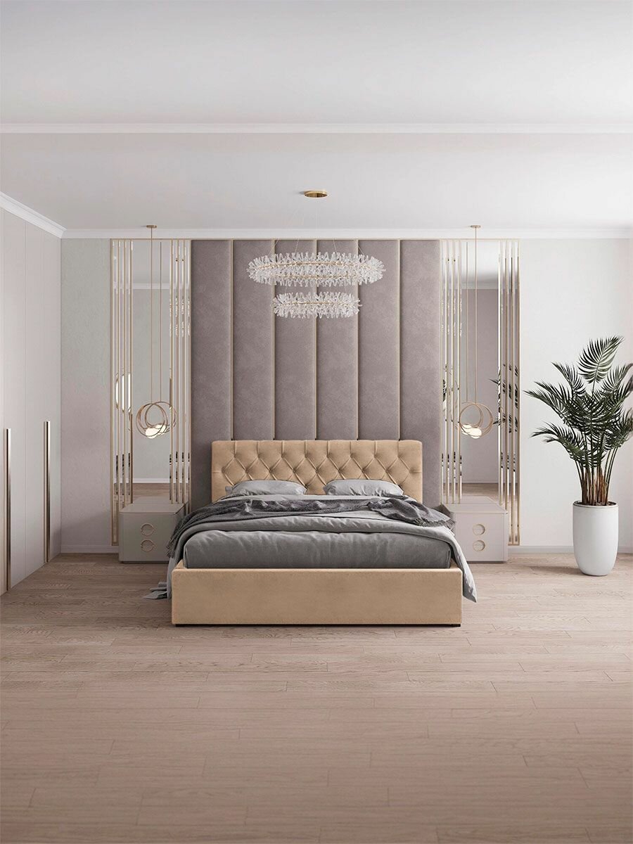 Кровать 140х200 с подъемным механизмом двуспальная, Венеция с мягким изголовьем для дома и спальни, ортопедическое основание, ящик для белья, микровелюр