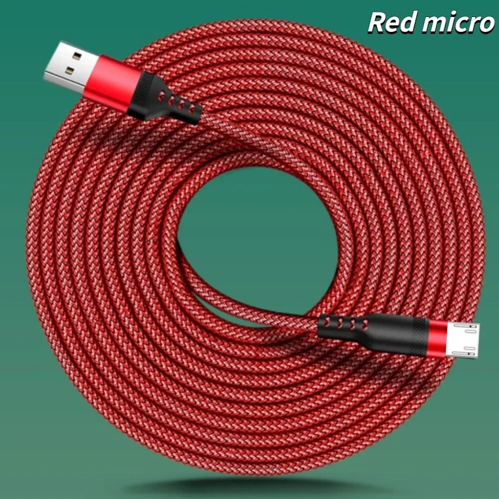 NNBILI Удлиненный 5-метровый кабель Type-C USB/Micro USB 5A для суперзарядки, 5m, Red Micro USB