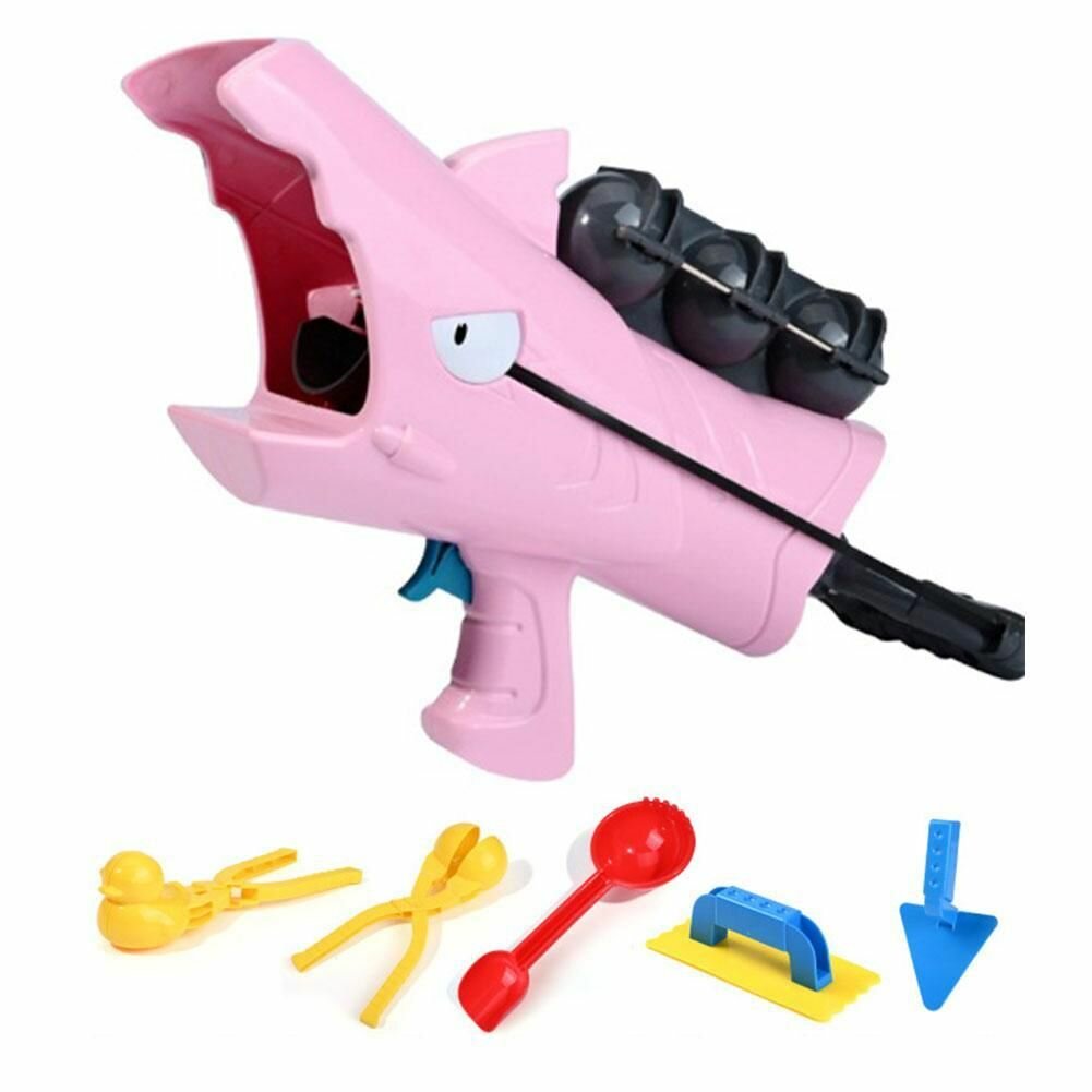 Детский снегомёт Акула, набор для игры в снежки с запуском снежков и зарядкой, уличные зимние игрушки