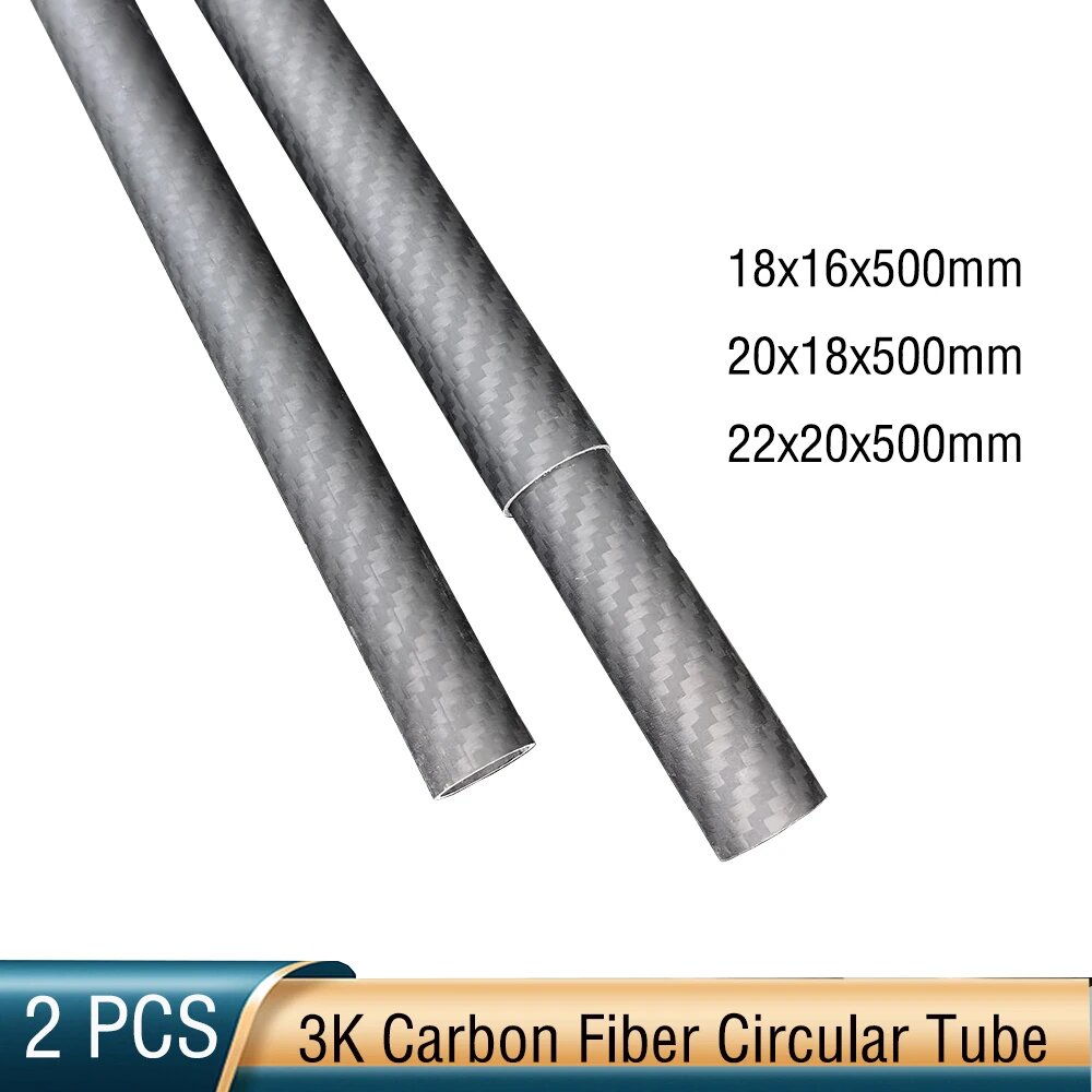 2 шт, длина 500 мм, 3K, труба из углеродного волокна, телескопический стержень из углеродного волокна, карбоновая трубка, наружный диаметр 18 мм, 20 мм, 22 мм, саржевая матовая отделка, 2pcs 22x20x500mm