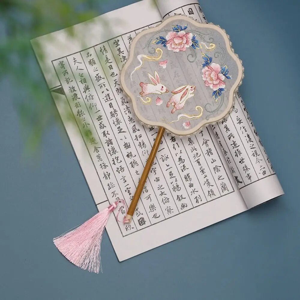 Классический круглый веер в китайском стиле, вышитый винтажный шелковый веер с кисточкой, полупрозрачный ручной веер для свадьбы