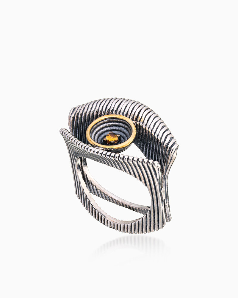 Кольцо, серебро, 925 проба, цитрин