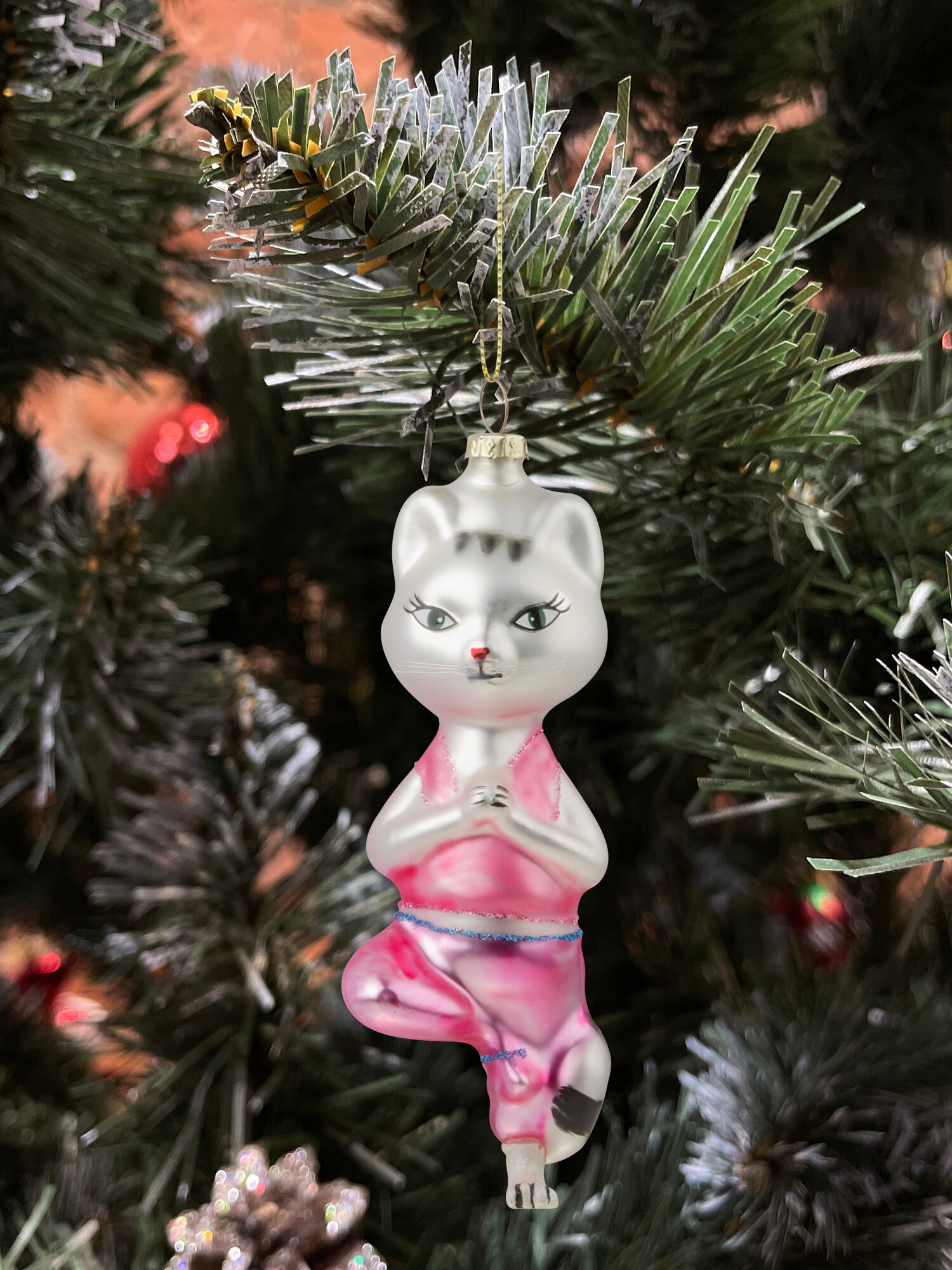 Стеклянные новогодние елочные игрушки "UltraMarin" 219-LN "Котенька-йог"