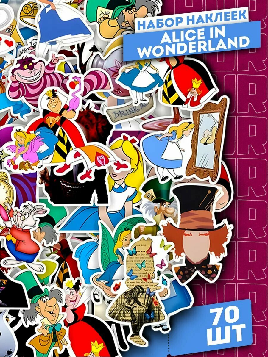 Набор самоклеящихся виниловых наклеек Alice In Wonderland 70 шт