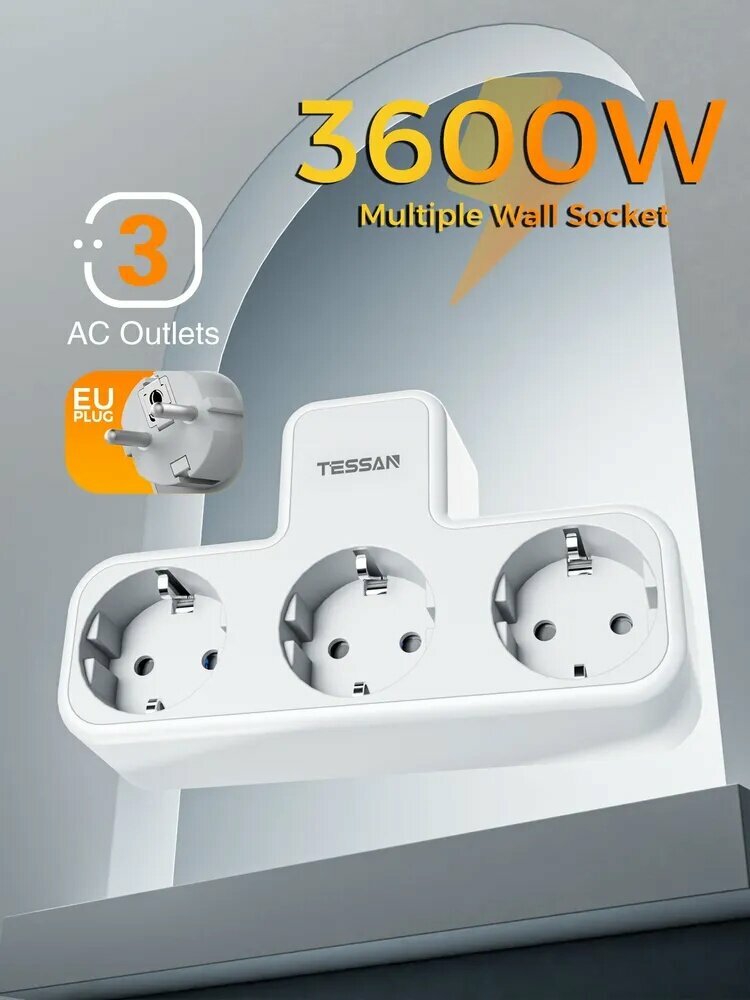 TESSAN 3-розетка стенная полоса питания, полоса питания для домашнего и офисного телефона и ноутбука