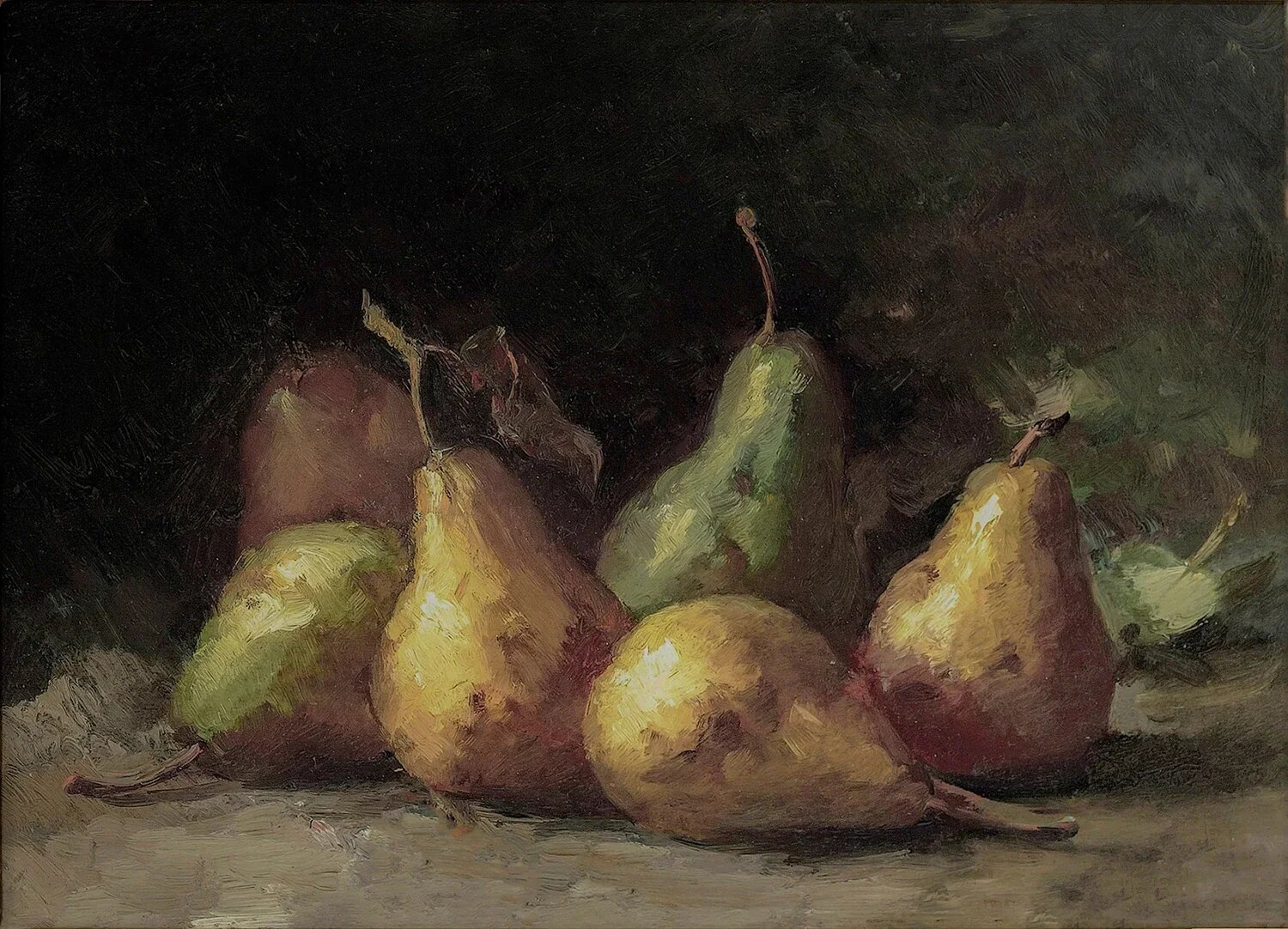 Натюрморт с грушами, картина маслом, 21x30см, C