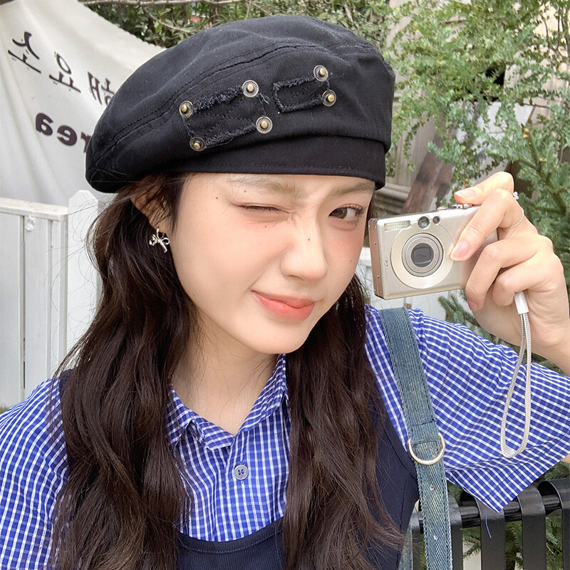 Женский весенне-летний берет в стиле ретро, универсальная японская шляпа художника с маленьким бутоном, открывающая лицо, шляпа с большой окружностью головы в корейском стиле