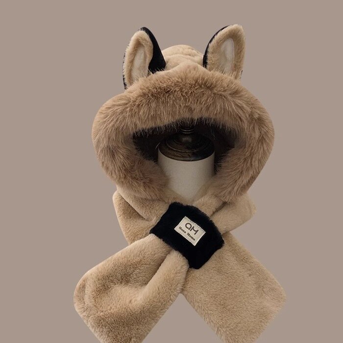 Зимняя новая плюшевая шапка с лисьими ушками, шарф, универсальный осенне-зимний женский милый теплый утепленный шарф для защиты ушей, утолщенный