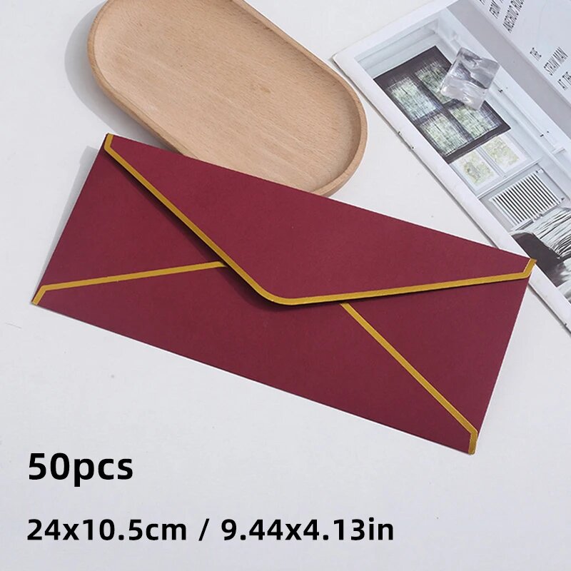Бумажные конверты KAZUO зеленые 24x10.5 см Бордовый, 24x10.5cm 50pcs C