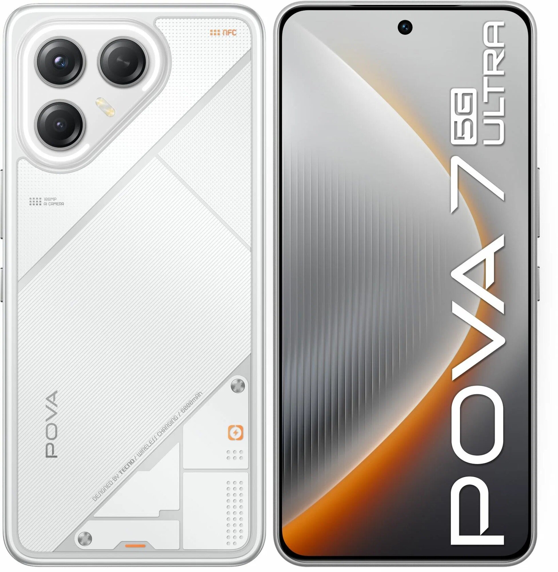 Смартфон Tecno Pova 7 Ultra 5G 256Gb 8Gb белый 3G 4G 2Sim 6.67" AMOLED 1260x2800 And15 108Mpix 802.1