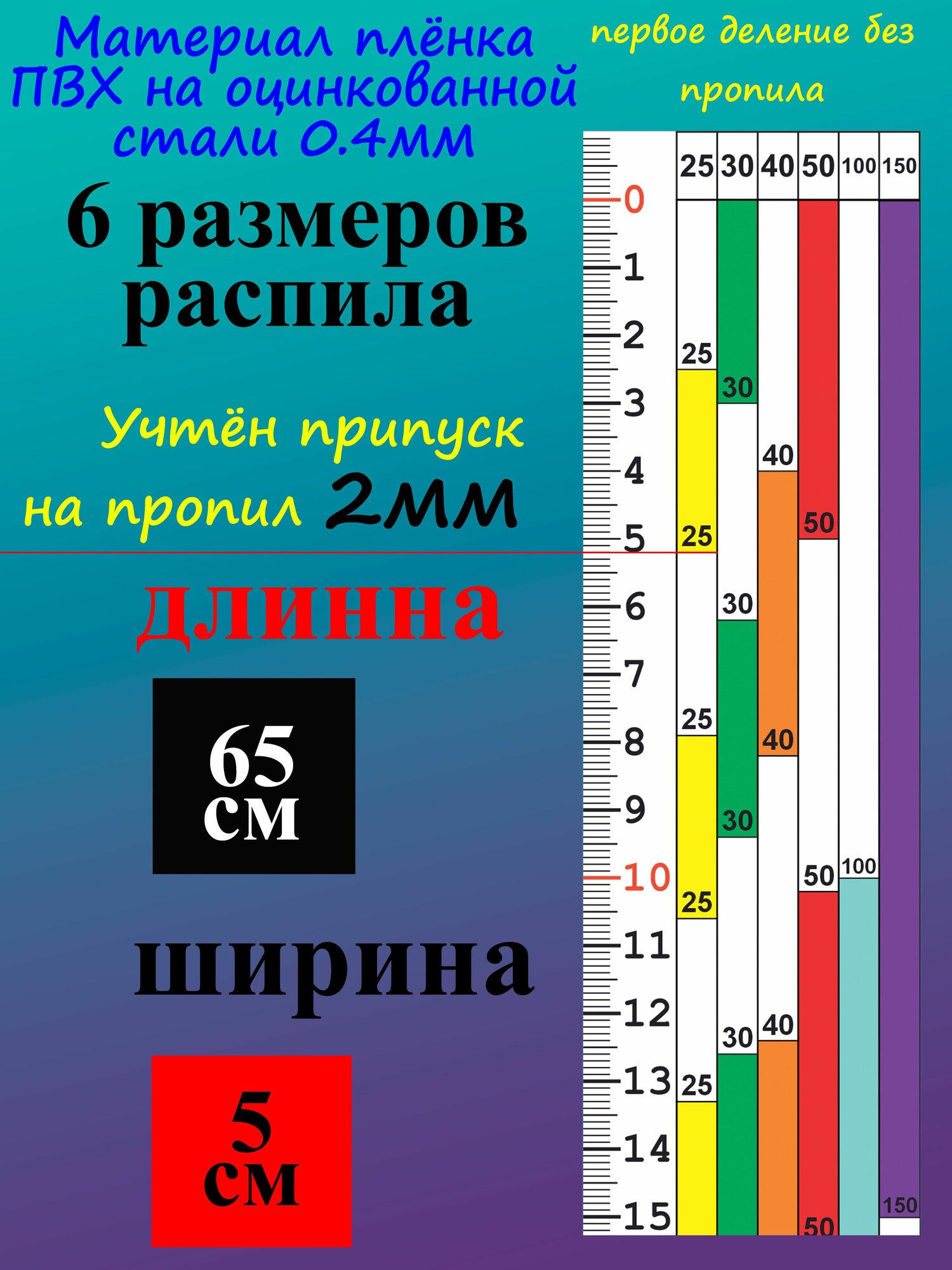 Линейка для пилорамы ПВХ 65см, пропил 2мм, сталь