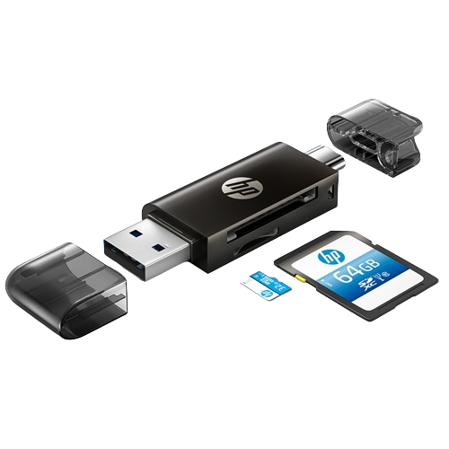 Считыватель карт USB HP черный, совместим с различными форматами карт, компактный и удобный в использовании
