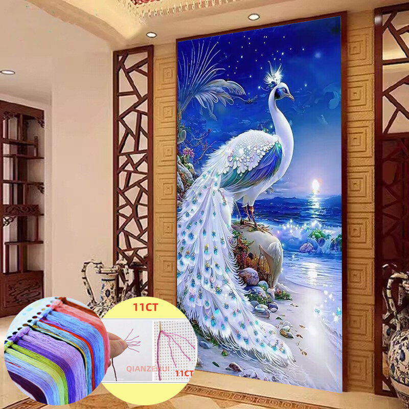 Набор для вышивания Mona Lisa, Пляжные павлины, Украшение дома Рукоделие,43 ниток