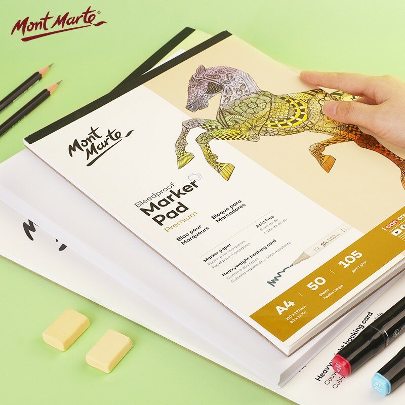 Mont Marte A4 Sketchbook, Art Marker Drawing Pad, Children's Drawing Sketchbook, Thickened Watercolor Pen Drawing Book, Hand-Drawn Doodle Book, Student Drawing Paper MGRD0207, Sketching, Marker Drawing