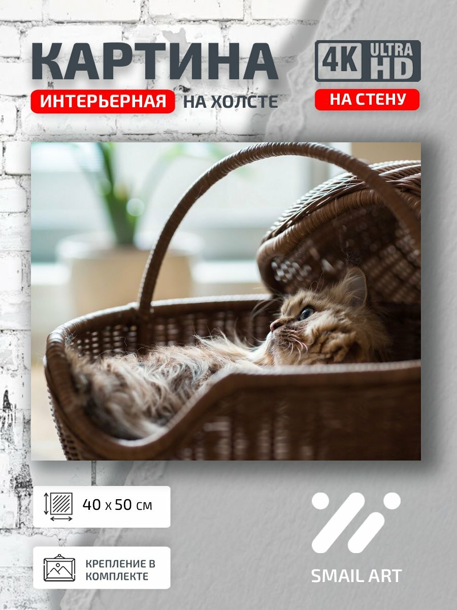 Картина на холсте интерьерная 40 на 50 на стену Корзина Animal для детской animal style