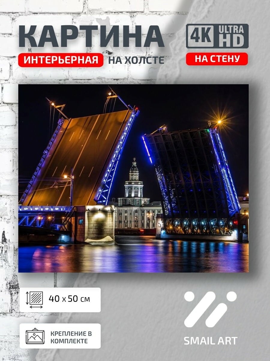 Картина на холсте интерьерная 40 на 50 на стену Petersburg ночь для кабинета атмосфера