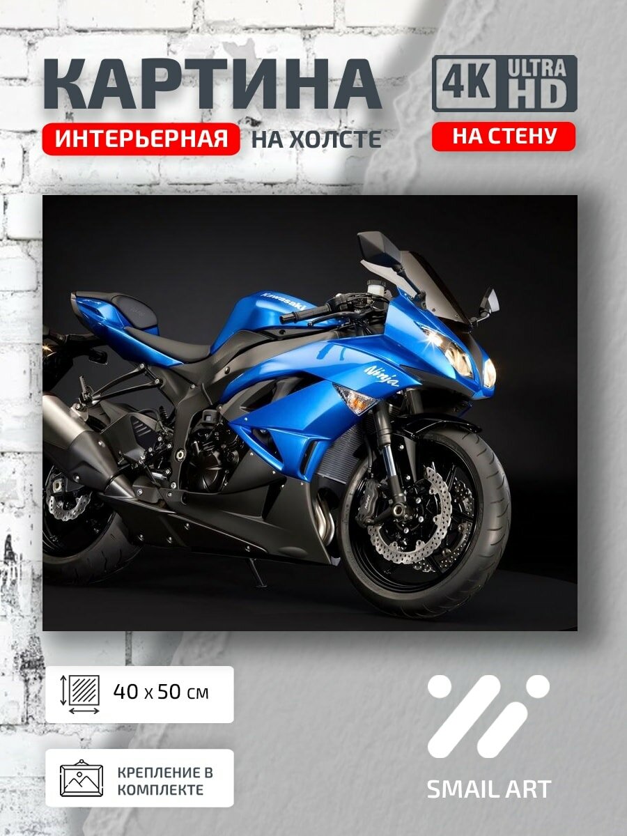 Картина на холсте интерьерная 40 на 50 на стену Kawasaki Ninja для спальни атмосфера