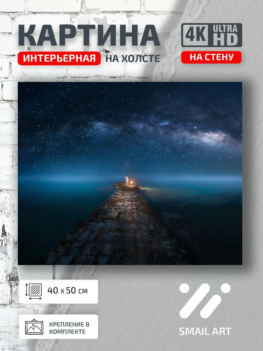 Картина на холсте интерьерная 40 на 50 на стену Млечный путь для кабинета атмосфера