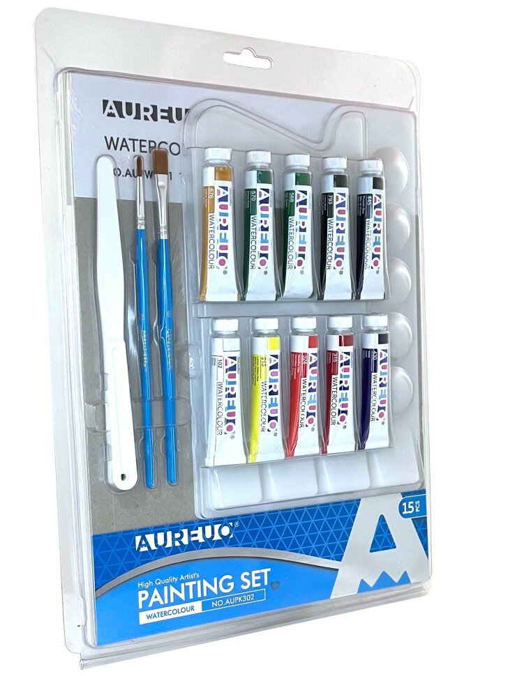 Акварель набор для творчества 12 цветов в тубах 12 мл. блокнот и аксессуары, Aureuo, артикул AUPK302