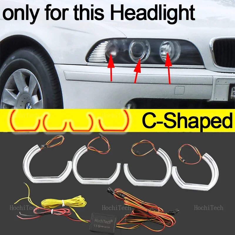 Для BMW 5 SERIES E39 1997-2003 Динамические световые кольца в стиле DTM RGB Управление приложением DRL LED Angel Eyes Комплект с указателем поворота C Shaped lci
