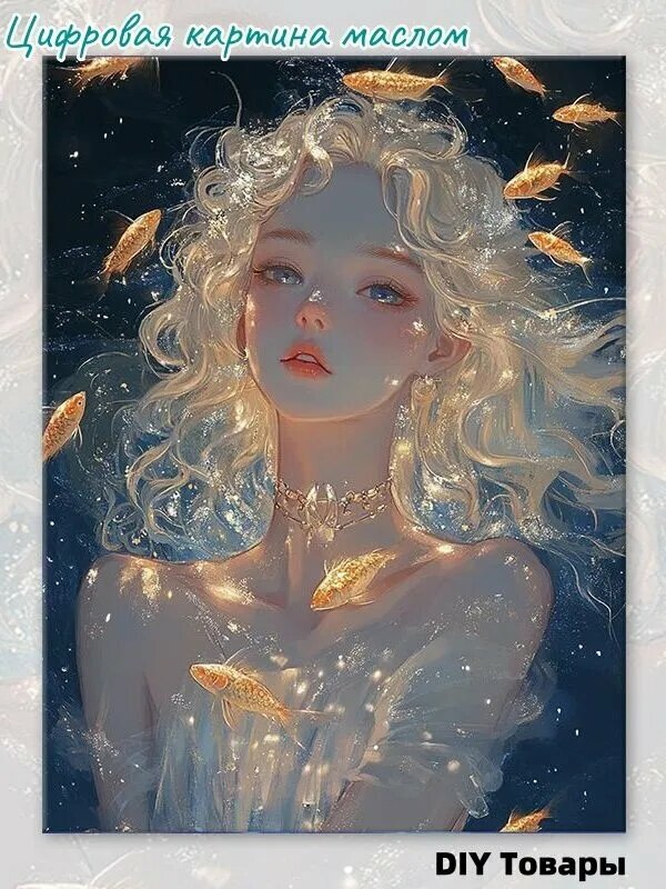 Картина по номерам Красивая рыбка девочка-золотая на холсте 40х30